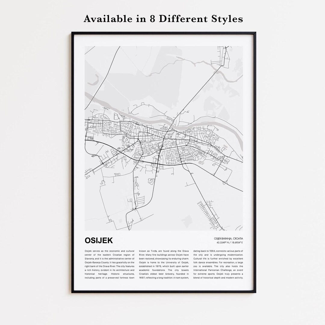 Osijek Map Print, Osijek Travel Map, Osijek Wall Decor Art, Osijek ...