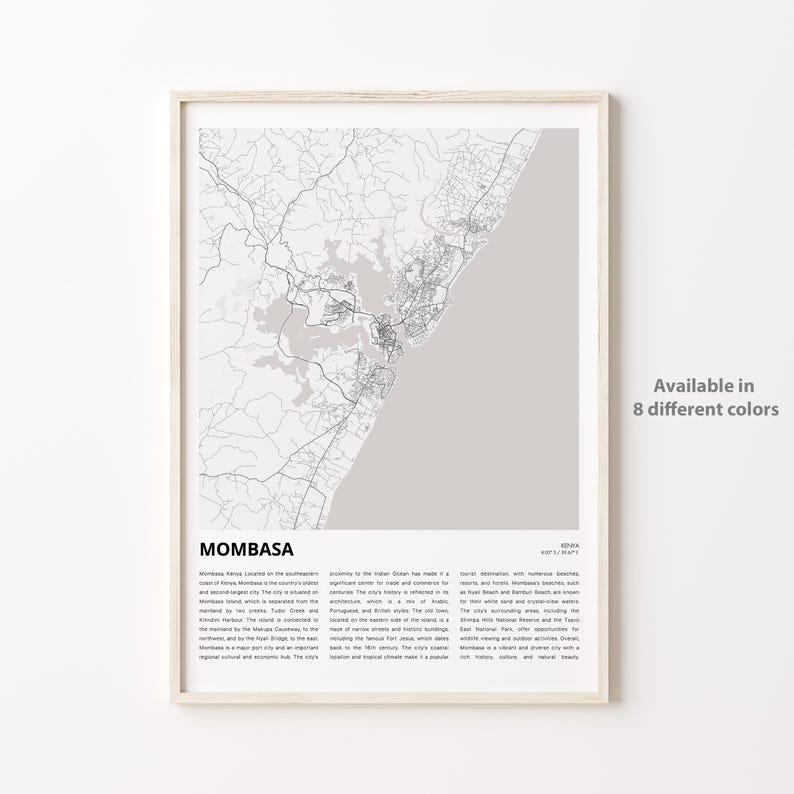 Mombasa Map Print, Mombasa Travel Map, Mombasa Wall Decor Art, Mombasa ...