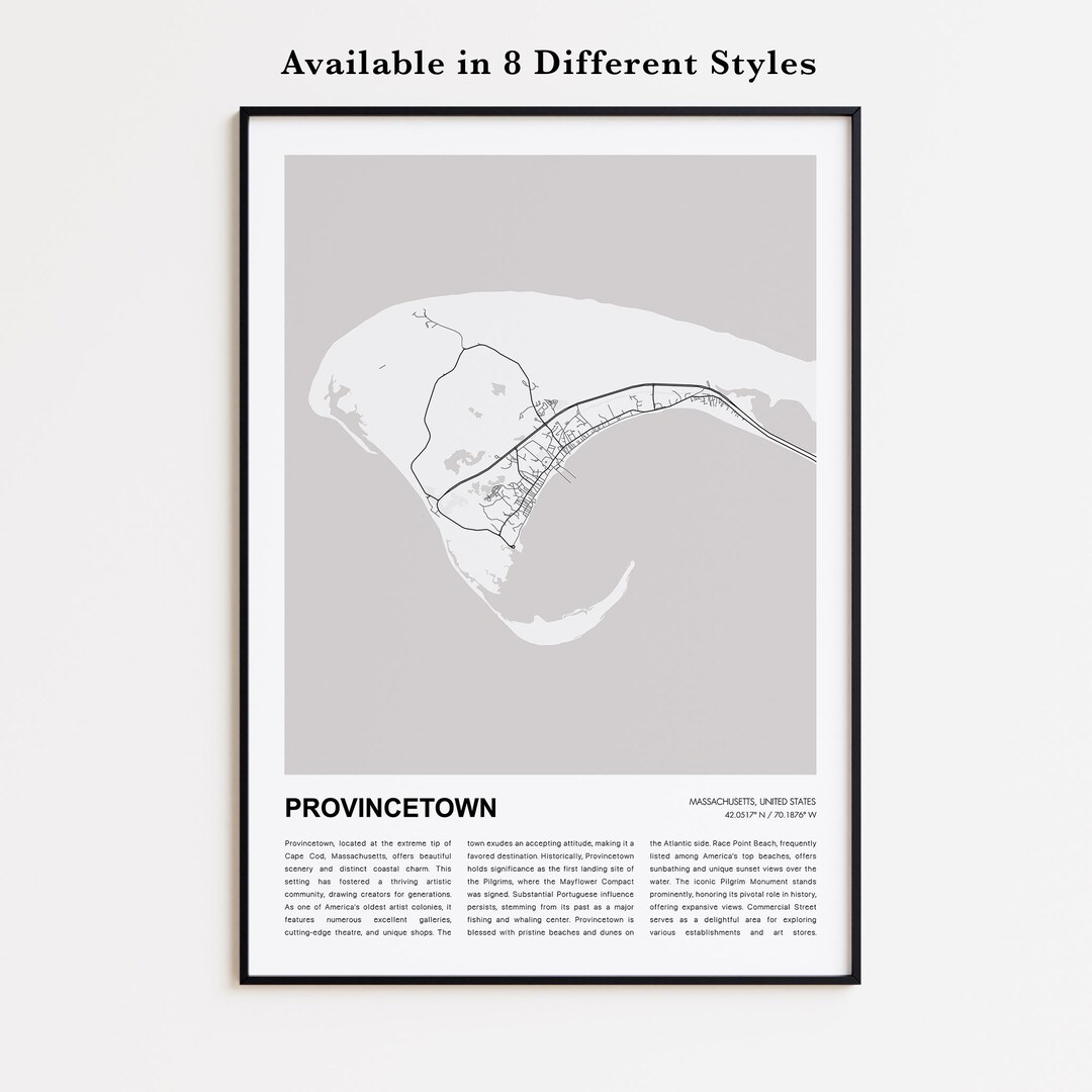 Provincetown Map Print, Provincetown Travel Map, Provincetown Wall ...