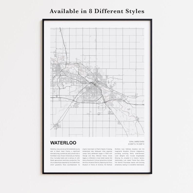 Waterloo Map Print, Waterloo Travel Map, Waterloo Wall Decor Art ...