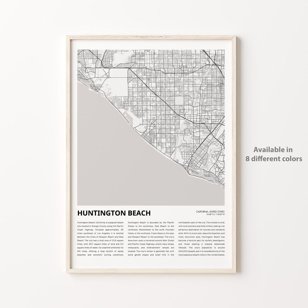 Huntington Beach Map Print, Huntington Beach Travel Map, Huntington ...