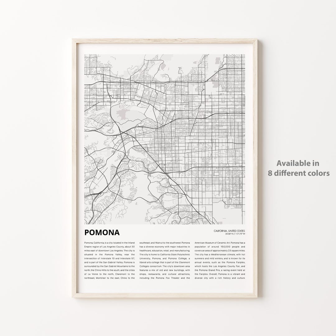 Pomona Map Print, Pomona Travel Map, Pomona Wall Decor Art, Pomona ...
