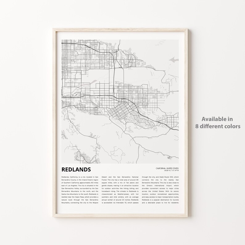 Redlands Map Print, Redlands Travel Map, Redlands Wall Decor Art ...