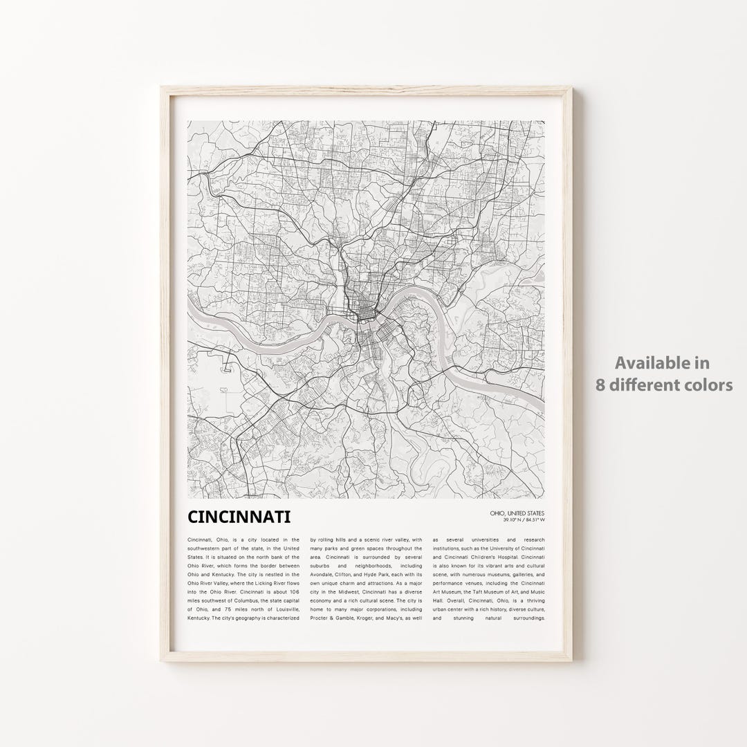 Cincinnati Map Print, Cincinnati Travel Map, Cincinnati Wall Decor Art ...
