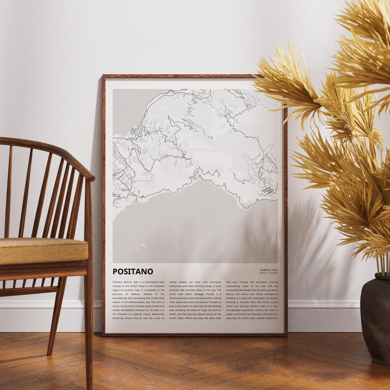 Positano Map Print, Positano Travel Map, Positano Wall Decor Art ...