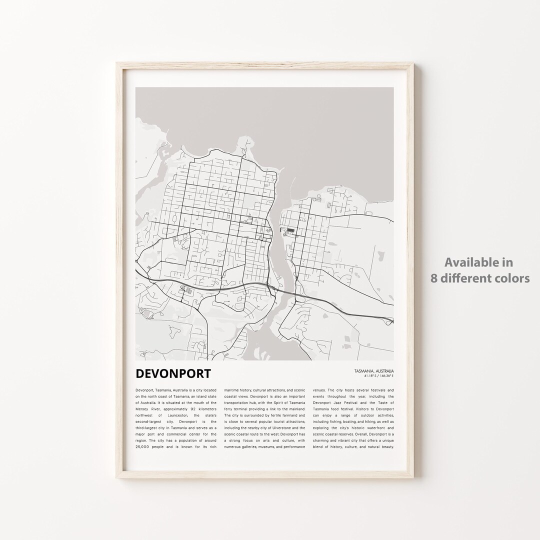 Devonport Map Print, Devonport Travel Map, Devonport Wall Decor Art ...