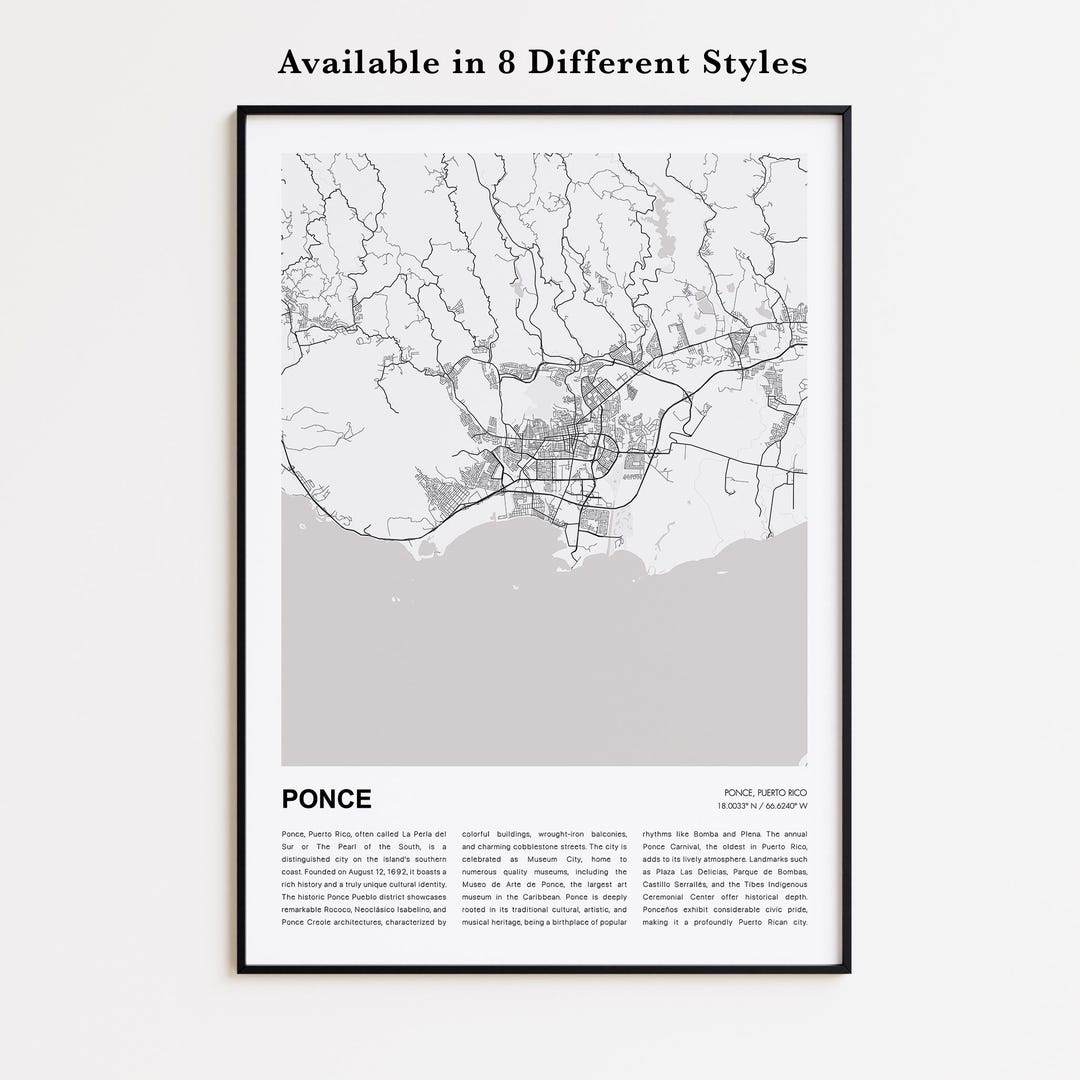 Ponce Map Print, Ponce Travel Map, Ponce Wall Decor Art, Ponce Ponce ...