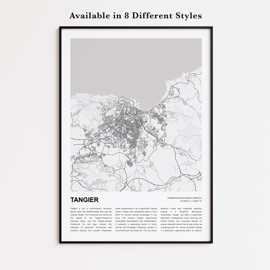 Tangier Map Print, Tangier Travel Map, Tangier Wall Decor Art, Tangier ...