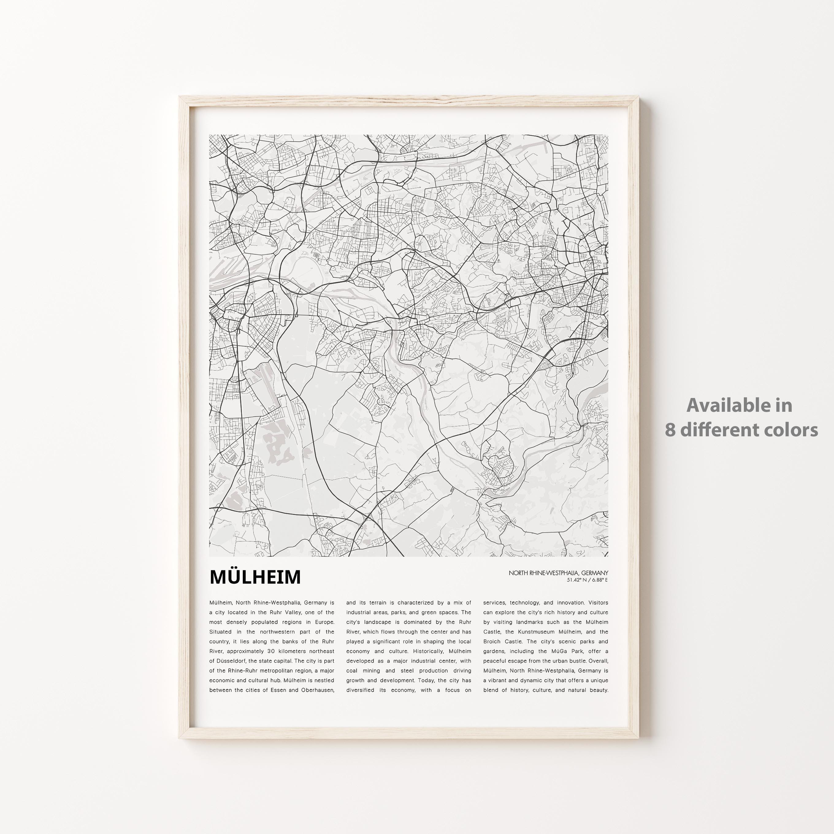 Mülheim Map Print, Mülheim Travel Map, Mülheim Wall Decor Art, Mülheim ...
