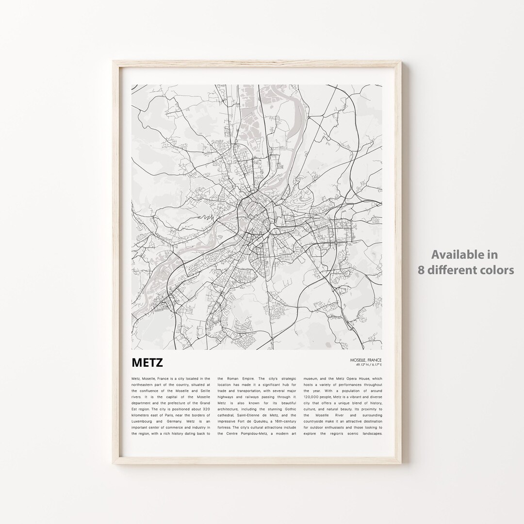 Metz Map Print, Metz Travel Map, Metz Wall Decor Art, Metz Moselle, Housewarming Gift - Etsy