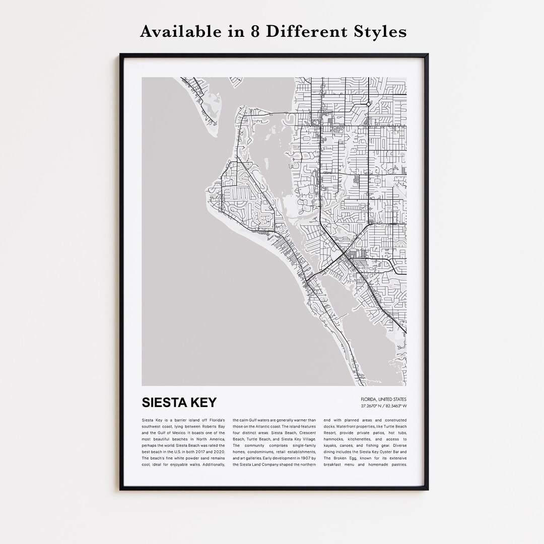 Siesta Key Map Print, Siesta Key Travel Map, Siesta Key Wall Decor Art ...