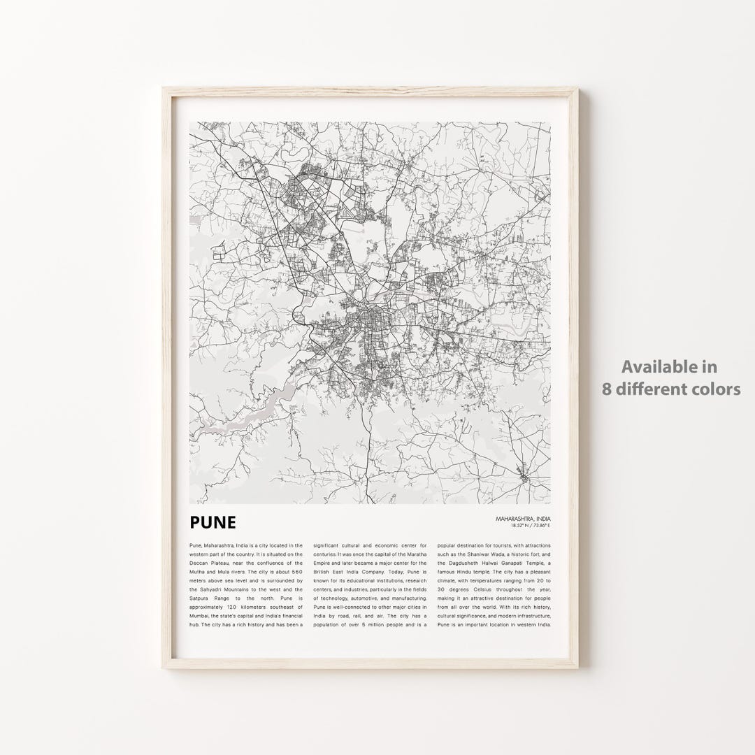 Pune Map Print, Pune Travel Map, Pune Wall Decor Art, Pune Maharashtra ...