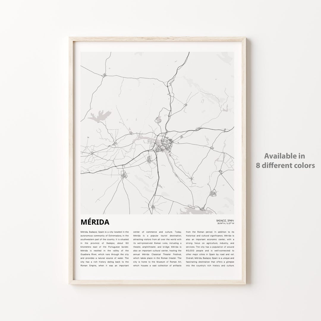 Mérida Map Print, Mérida Travel Map, Mérida Wall Decor Art, Mérida ...