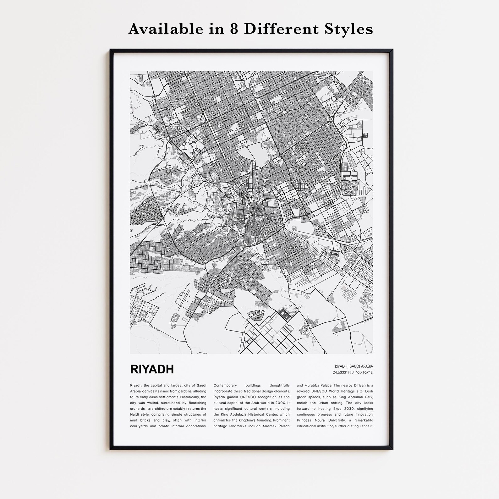 Riyadh Map Print, Riyadh Travel Map, Riyadh Wall Decor Art, Riyadh ...