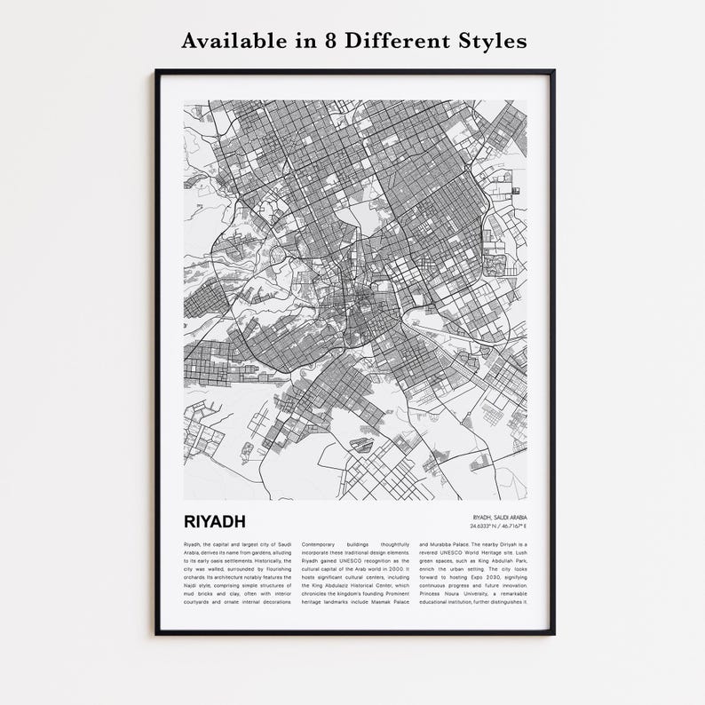 Riyadh Map Print, Riyadh Travel Map, Riyadh Wall Decor Art, Riyadh ...