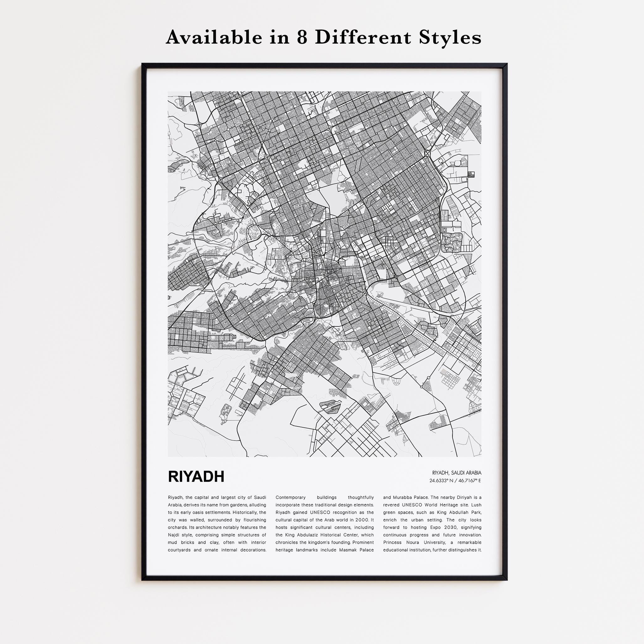 Riyadh Map Print, Riyadh Travel Map, Riyadh Wall Decor Art, Riyadh ...