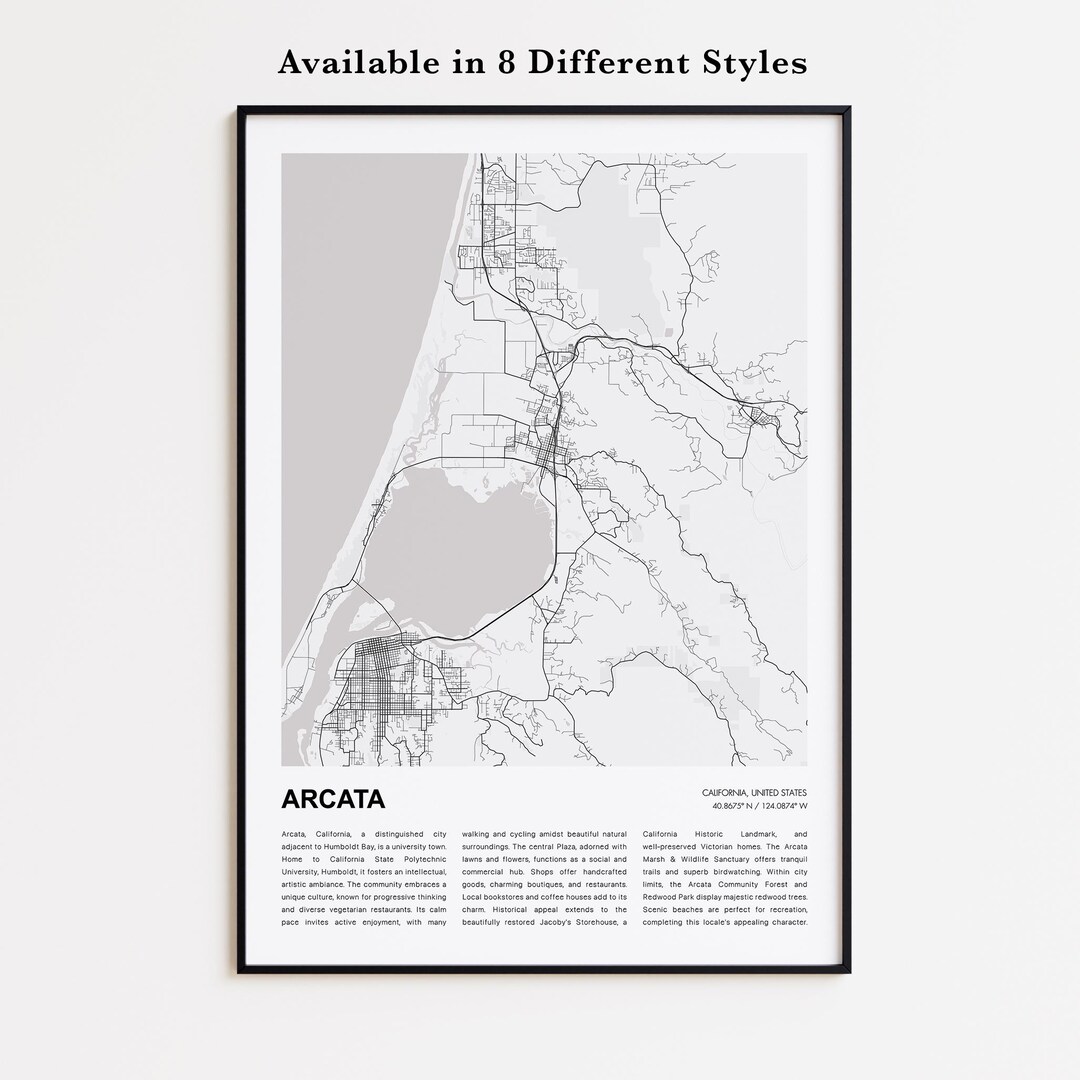 Arcata Map Print, Arcata Travel Map, Arcata Wall Decor Art, Arcata ...
