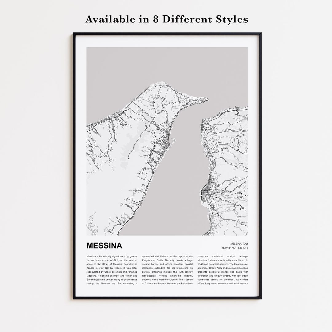 Messina Map Print, Messina Travel Map, Messina Wall Decor Art, Messina ...