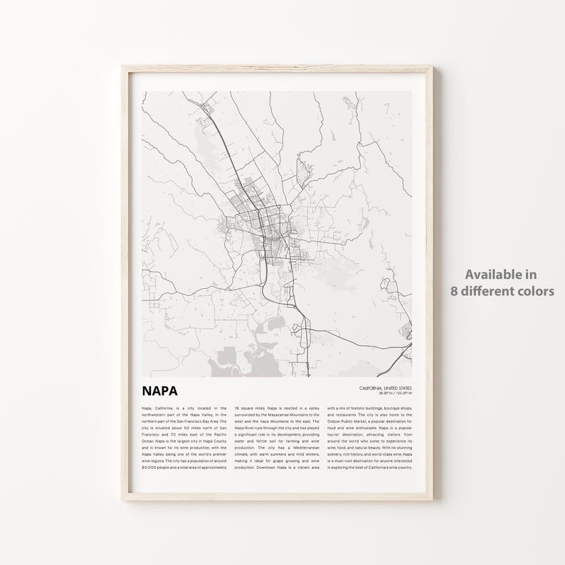 Napa Map Print, Napa Travel Map, Napa Wall Decor Art, Napa California ...