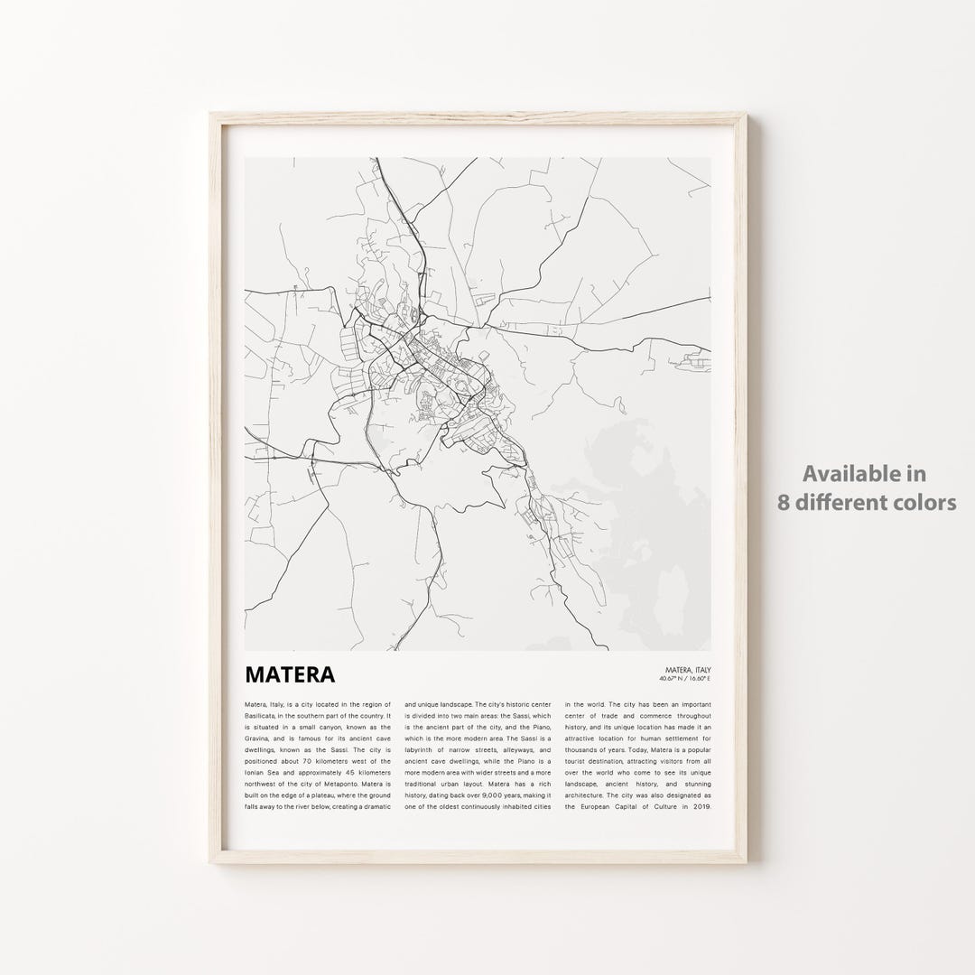 Matera Map Print, Matera Travel Map, Matera Wall Decor Art, Matera ...