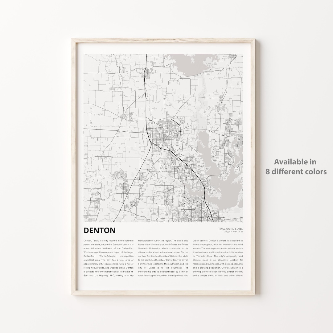 Denton Map Print, Denton Travel Map, Denton Wall Decor Art, Denton ...
