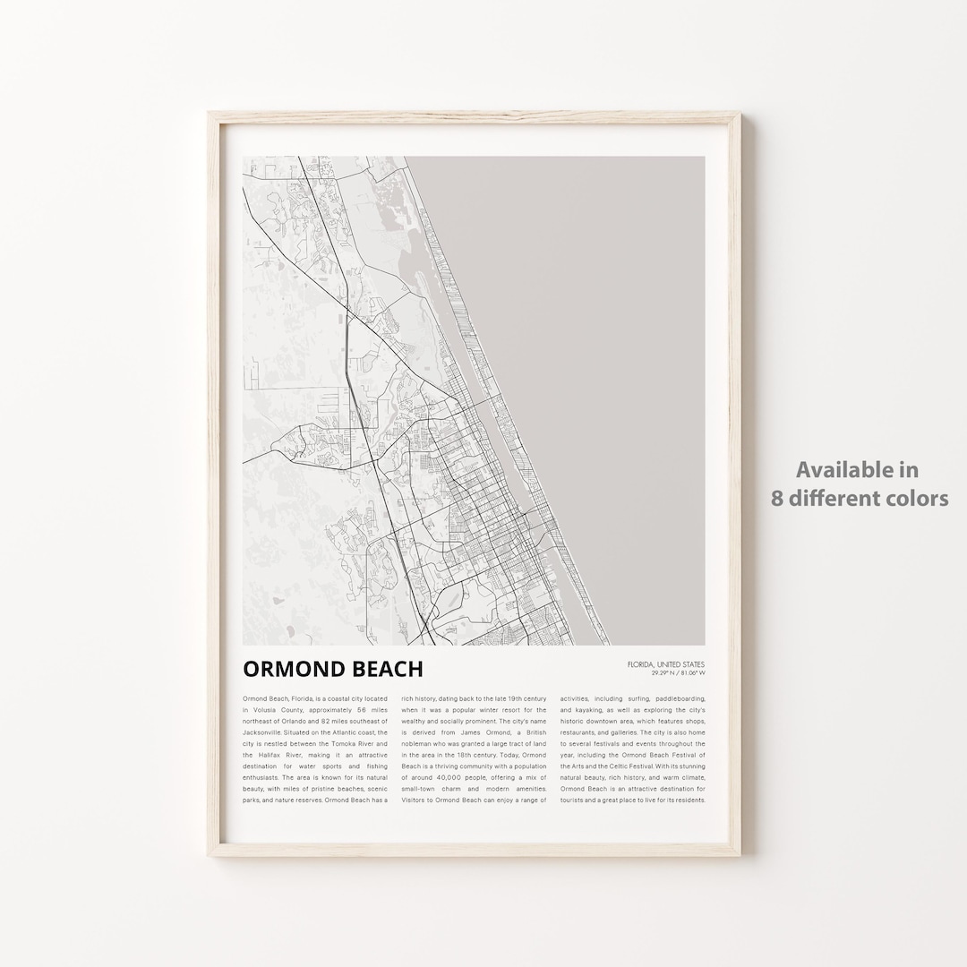 Ormond Beach Map Print, Ormond Beach Travel Map, Ormond Beach Wall ...