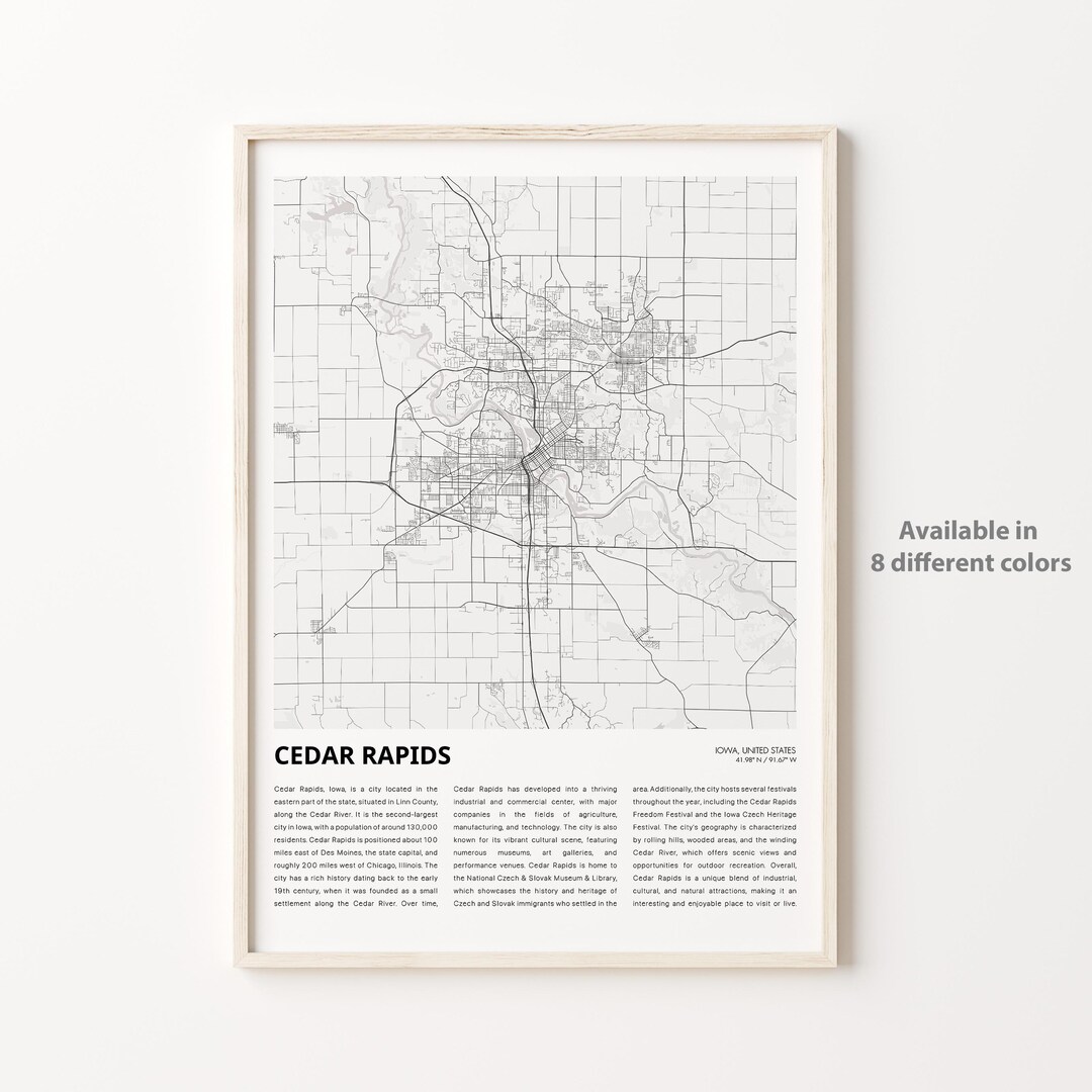 Cedar Rapids Map Print, Cedar Rapids Travel Map, Cedar Rapids Wall ...