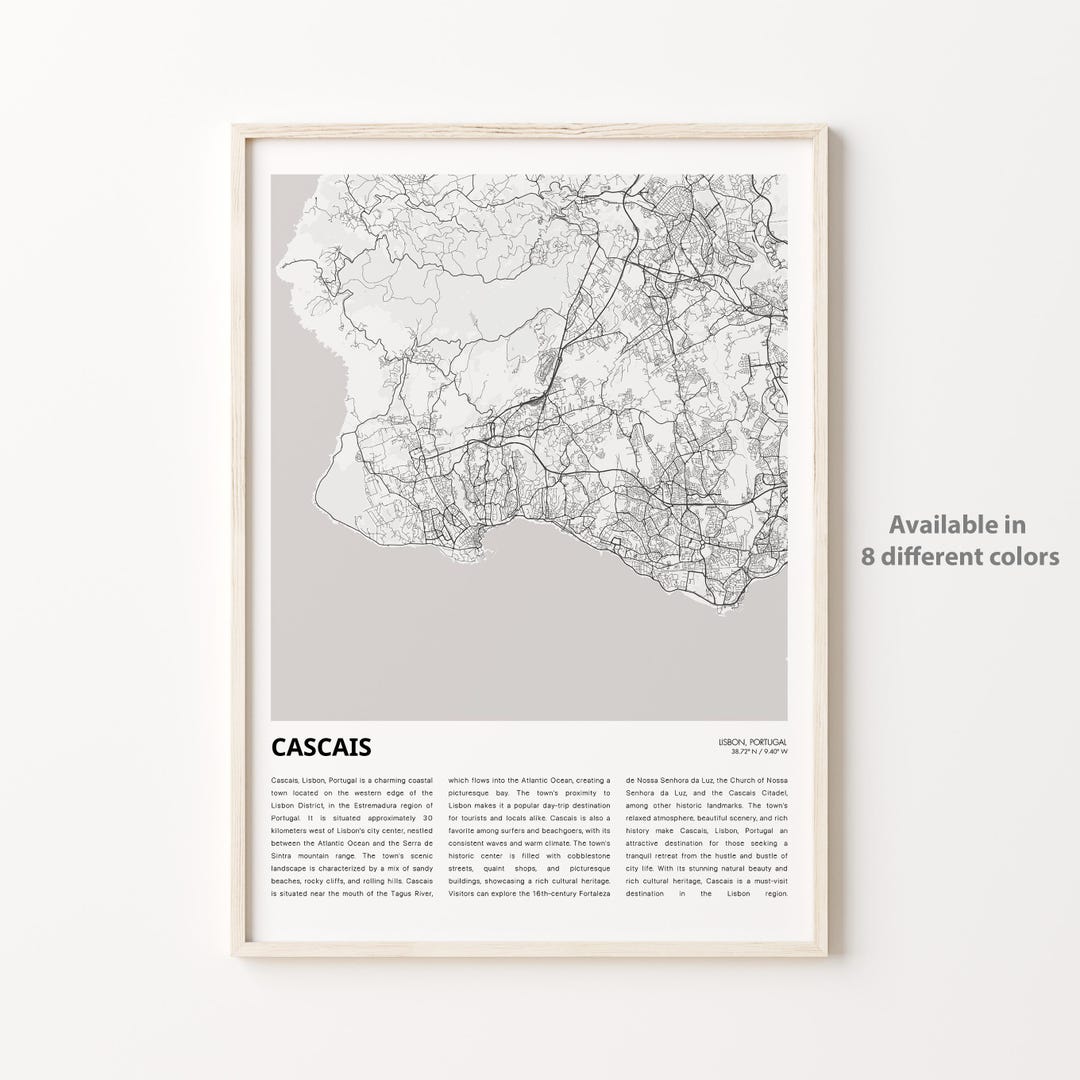 Cascais Map Print, Cascais Travel Map, Cascais Wall Decor Art, Cascais ...