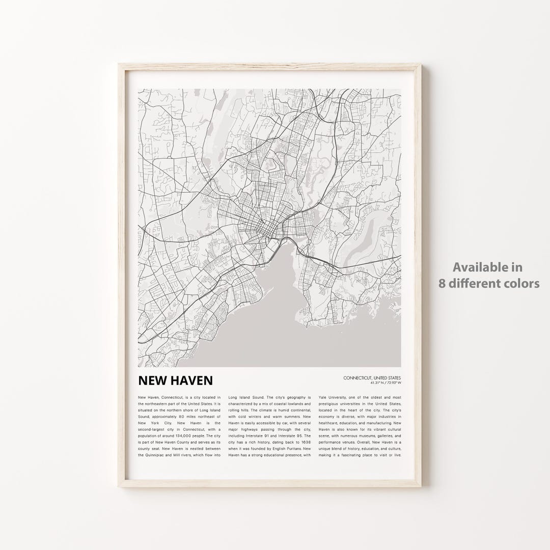 New Haven Map Print, New Haven Travel Map, New Haven Wall Decor Art ...