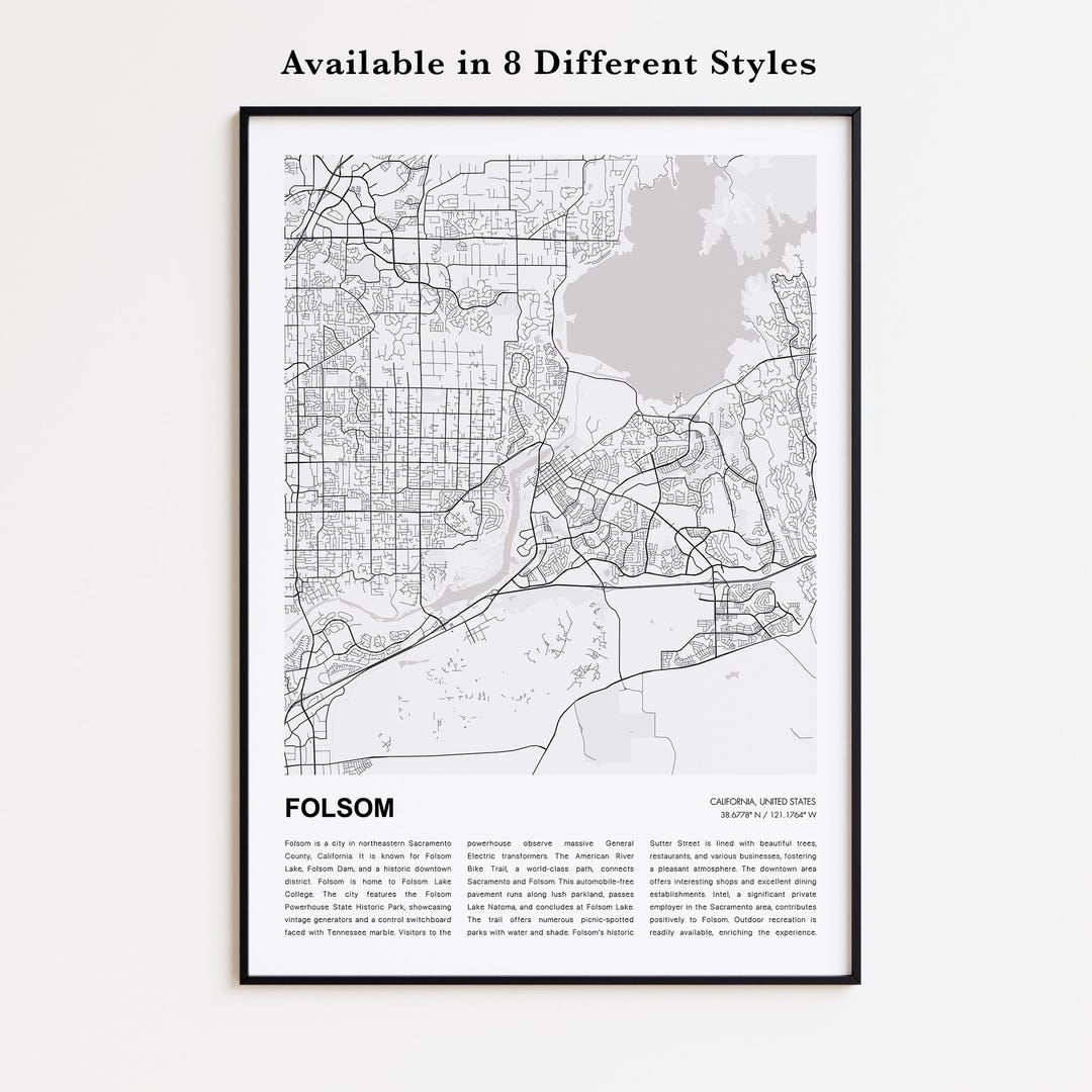 Folsom Map Print, Folsom Travel Map, Folsom Wall Decor Art, Folsom ...