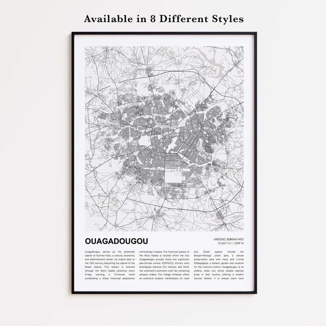 Ouagadougou Map Print, Ouagadougou Travel Map, Ouagadougou Wall Decor ...