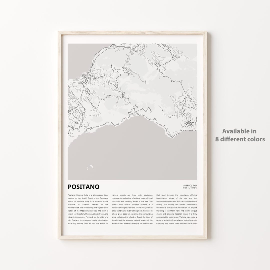 Positano Map Print, Positano Travel Map, Positano Wall Decor Art ...
