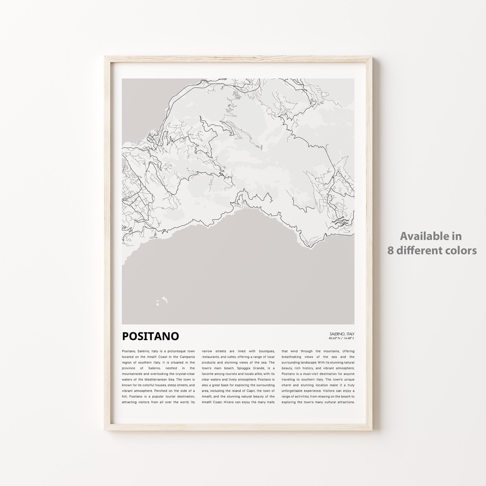 Positano Map Print, Positano Travel Map, Positano Wall Decor Art ...