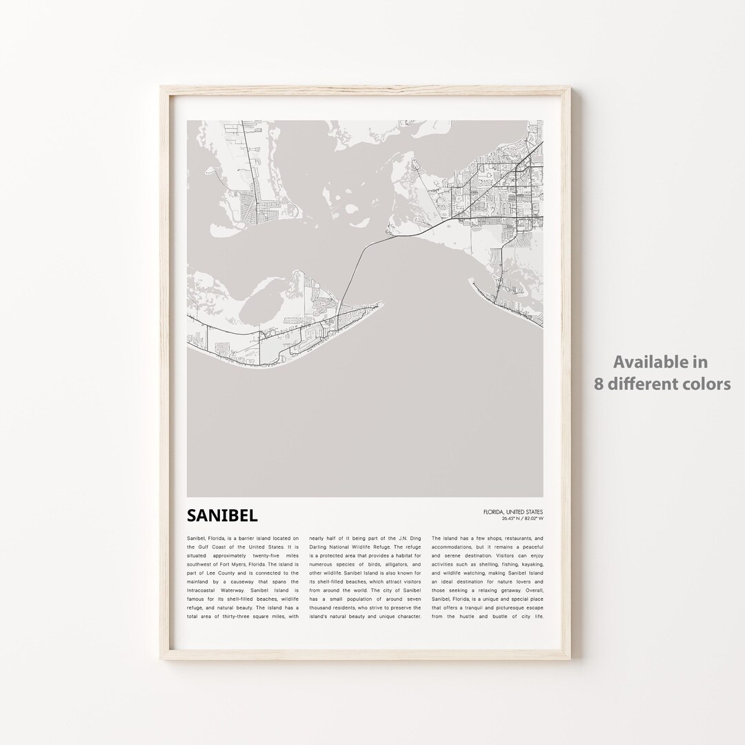 Sanibel Map Print, Sanibel Travel Map, Sanibel Wall Decor Art, Sanibel ...