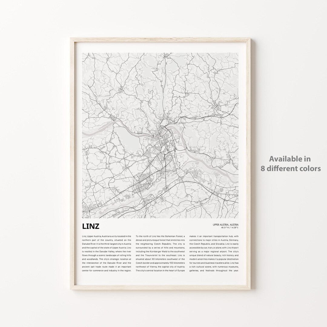 Linz Map Print, Linz Travel Map, Linz Wall Decor Art, Linz Upper ...