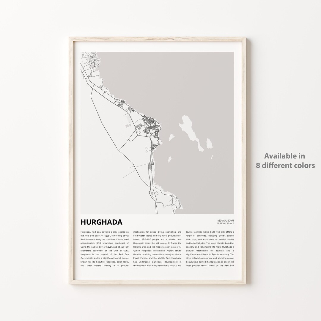 Hurghada Map Print, Hurghada Travel Map, Hurghada Wall Decor Art ...