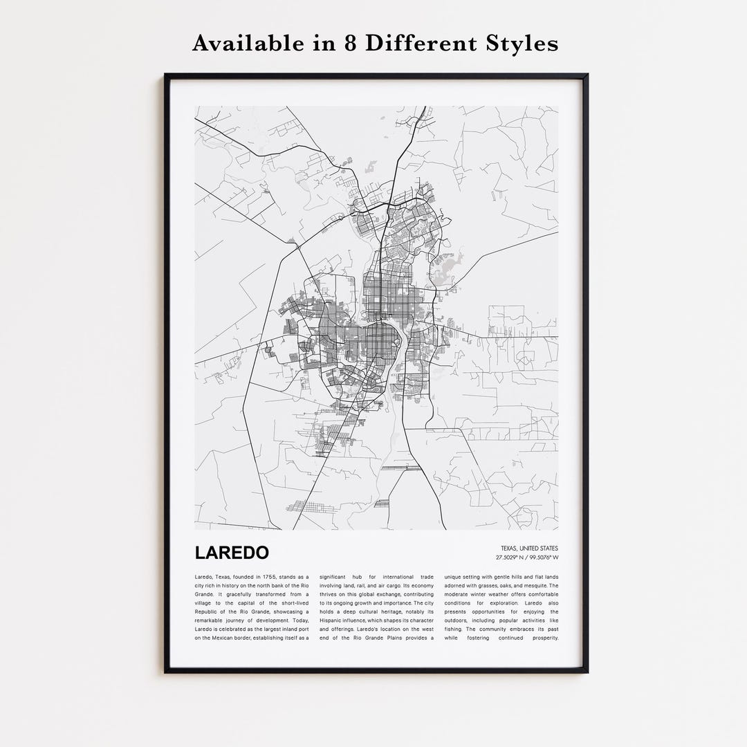 Laredo Map Print, Laredo Travel Map, Laredo Wall Decor Art, Laredo ...