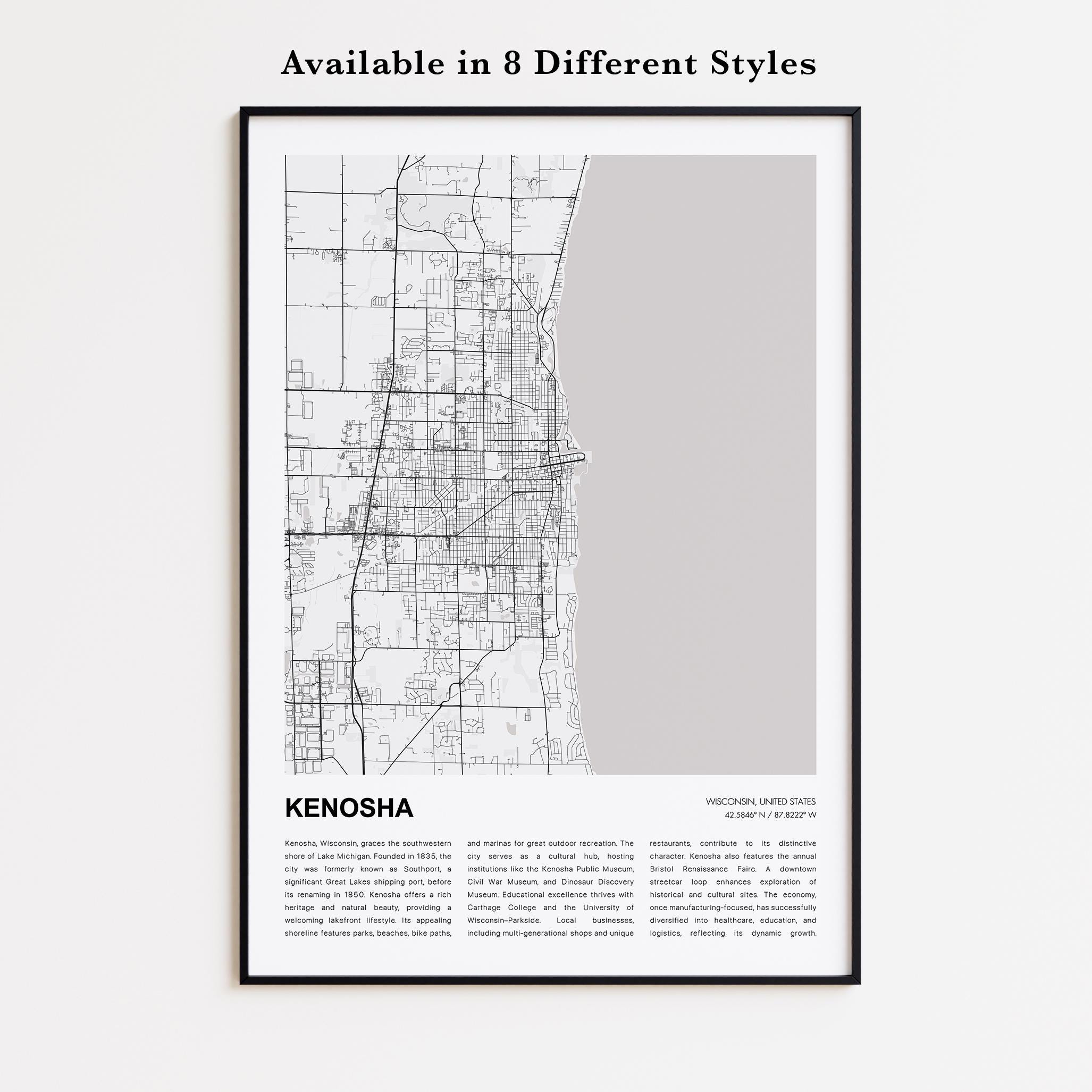 Kenosha Map Print, Kenosha Travel Map, Kenosha Wall Decor Art, Kenosha ...