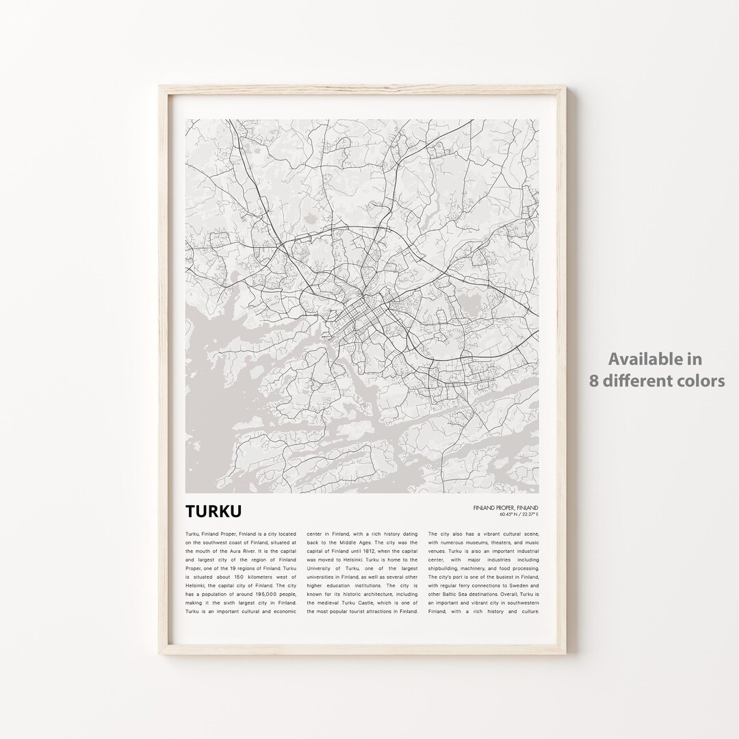 Turku Map Print, Turku Travel Map, Turku Wall Decor Art, Turku Finland ...