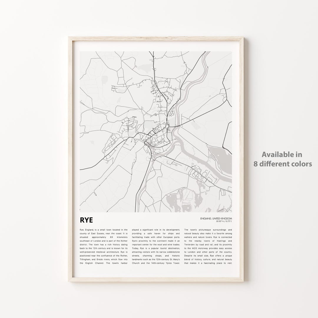 Rye Map Print, Rye Travel Map, Rye Wall Decor Art, Rye England ...