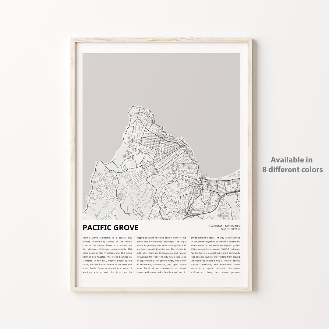 Pacific Grove Map Print, Pacific Grove Travel Map, Pacific Grove Wall ...