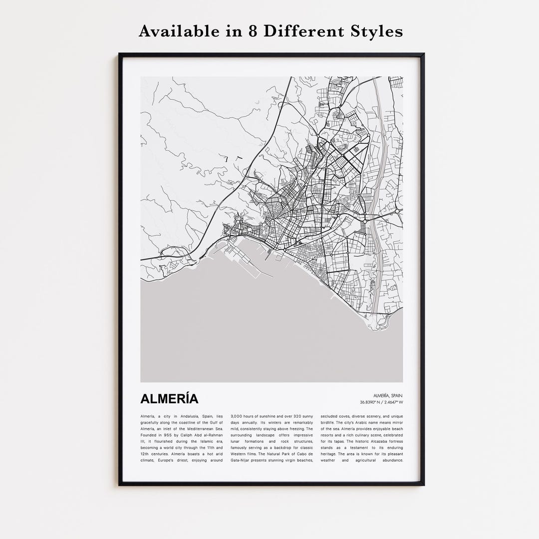 Almería Map Print, Almería Travel Map, Almería Wall Decor Art, Almería ...