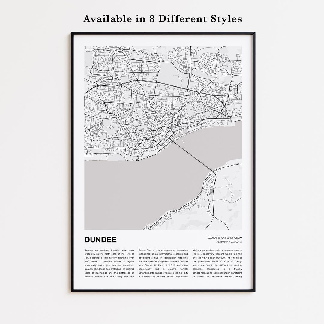 Dundee Map Print, Dundee Travel Map, Dundee Wall Decor Art, Dundee ...