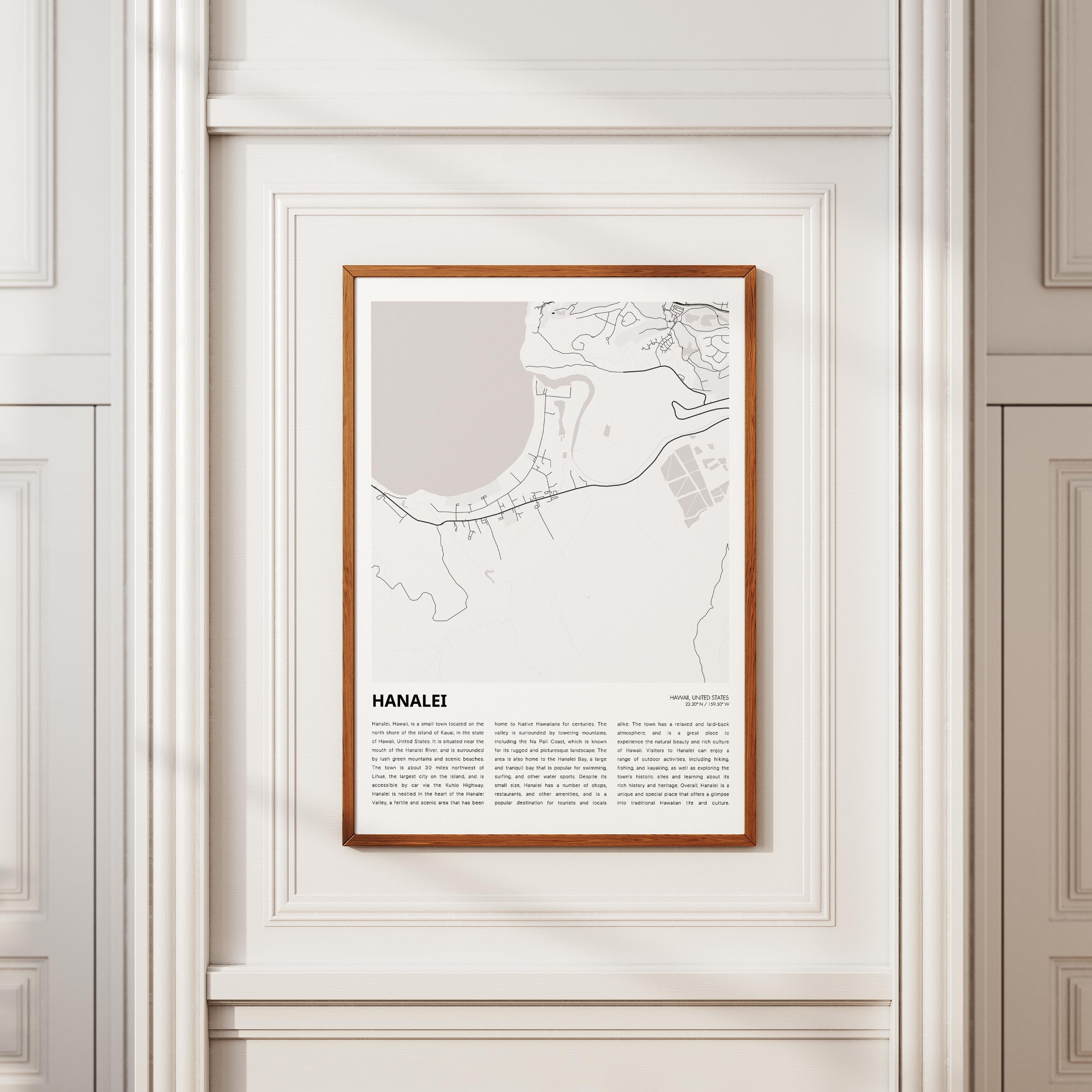 Hanalei Map Print, Hanalei Travel Map, Hanalei Wall Decor Art, Hanalei ...