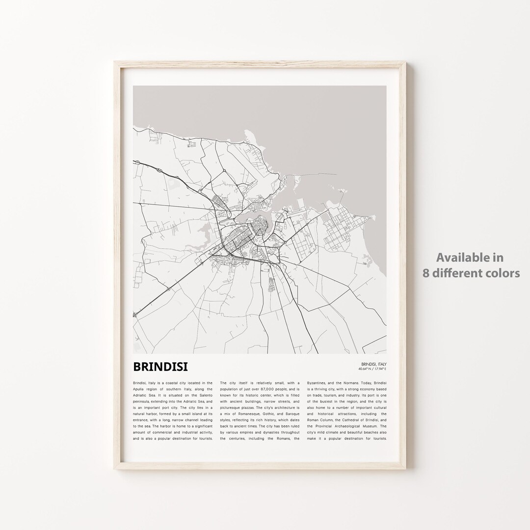 Brindisi Map Print, Brindisi Travel Map, Brindisi Wall Decor Art ...