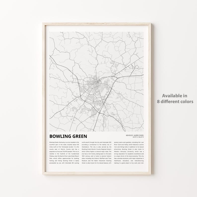 Bowling Green Map Print, Bowling Green Travel Map, Bowling Green Wall ...