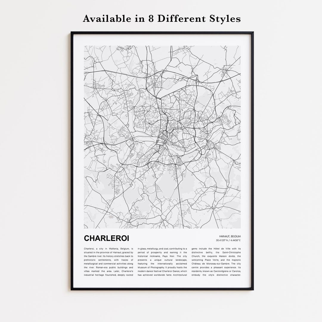Charleroi Map Print, Charleroi Travel Map, Charleroi Wall Decor Art ...