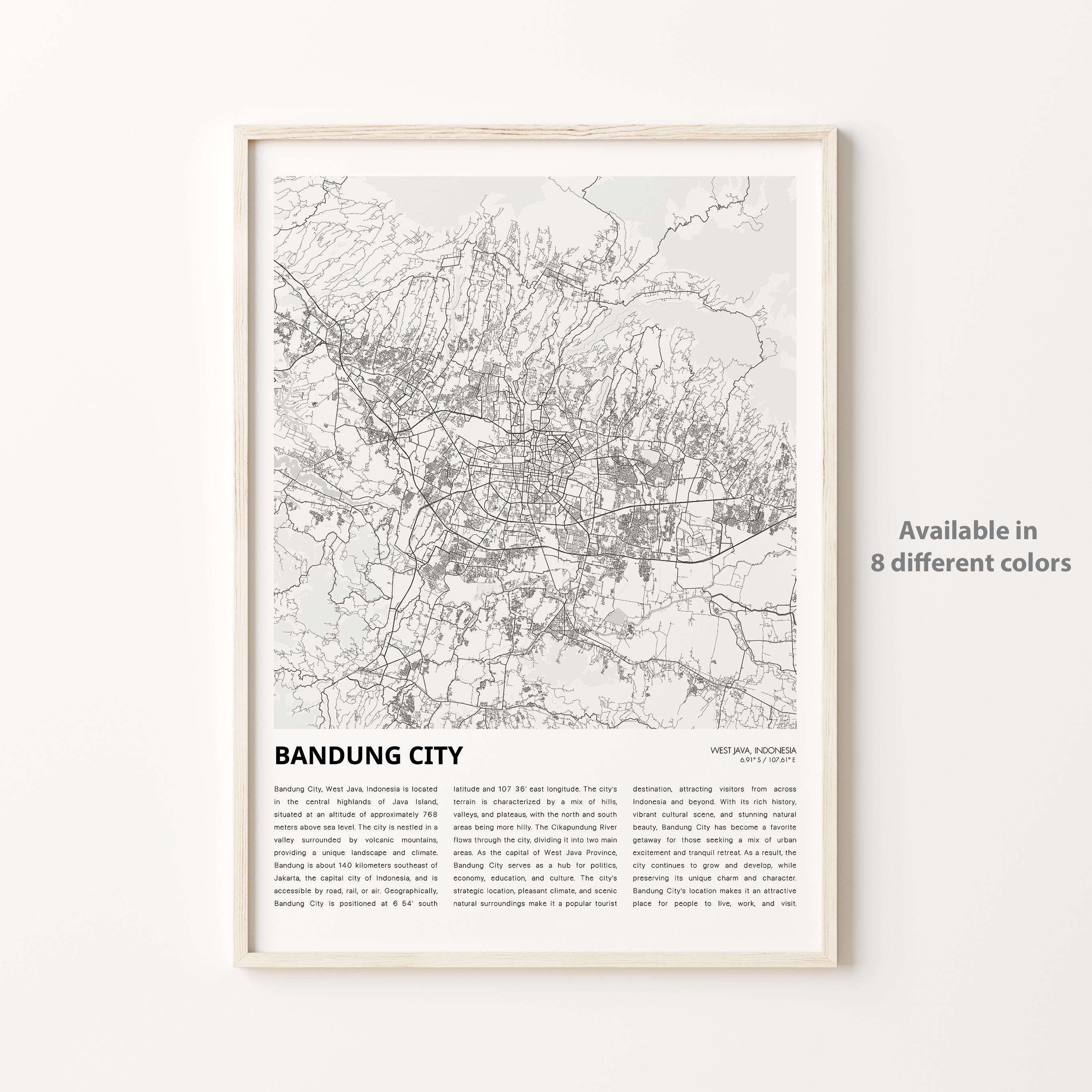 Bandung City Map Print, Bandung City Travel Map, Bandung City Wall ...