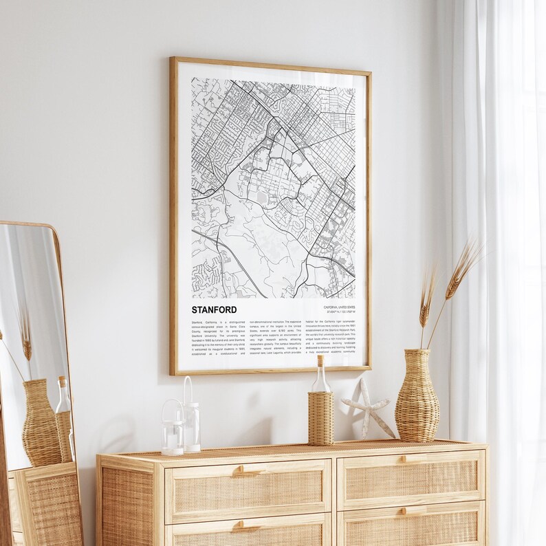 Stanford Map Print, Stanford Travel Map, Stanford Wall Decor Art ...