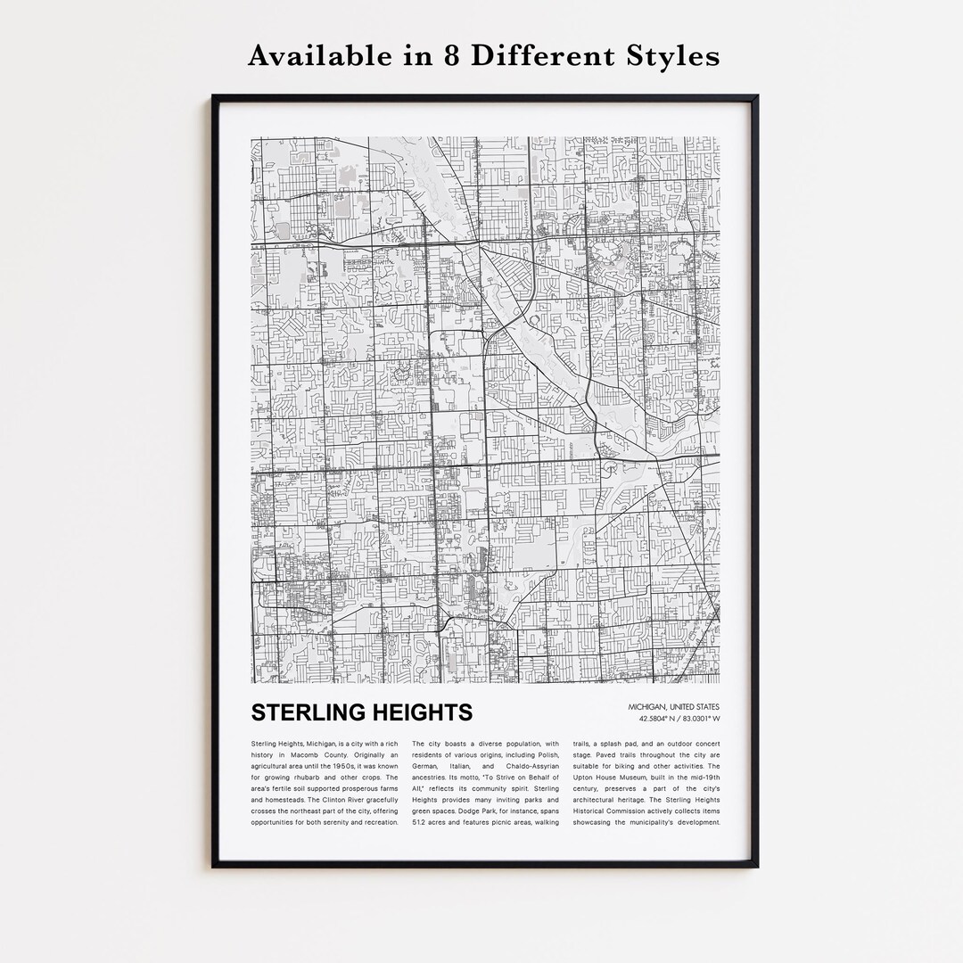 Sterling Heights Map Print, Sterling Heights Travel Map, Sterling ...